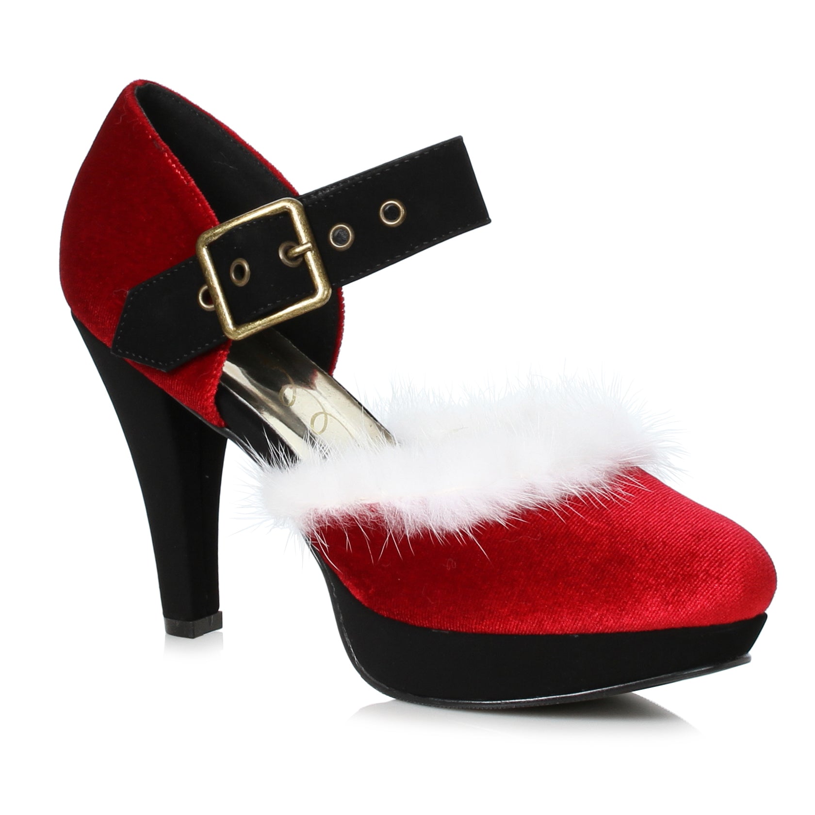 414-RILEY Ellie Shoes 4" Heel Maryjane with Buckle Strap & Marabou Trim ...
